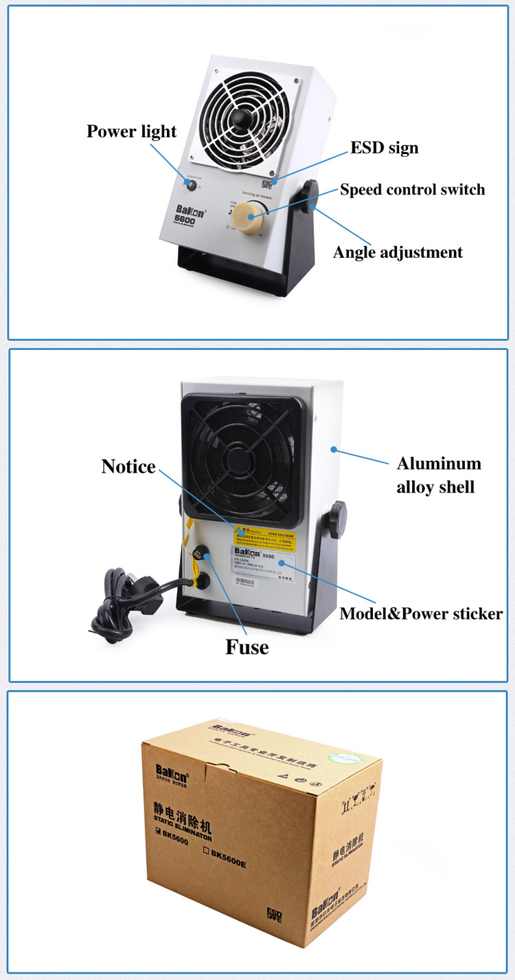 BAKON BK5600 AC Static elimination desktop mini ESD Ionizing Air Blower ...